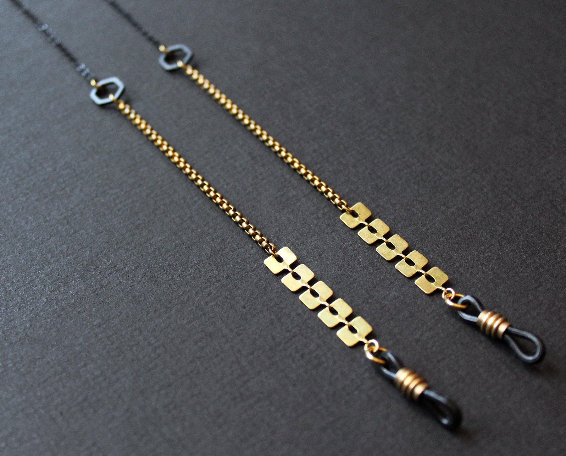 Chunky gold geometric sunglasses chain, made by hand by Nea Jewelry
